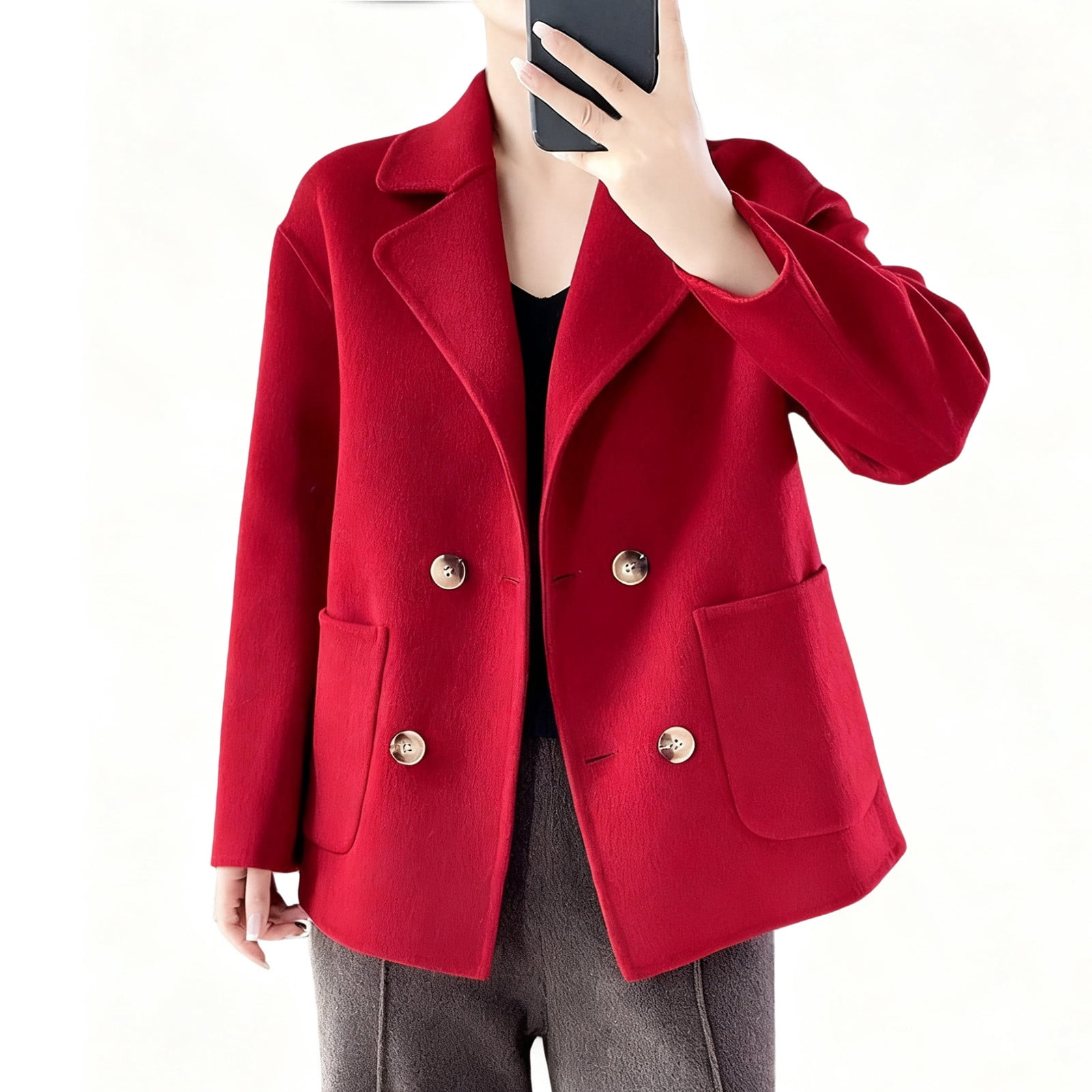 Ahabrexf Womens Fall Clothes, Solid Long Sleeve Lapel Collar Wool Coats ...