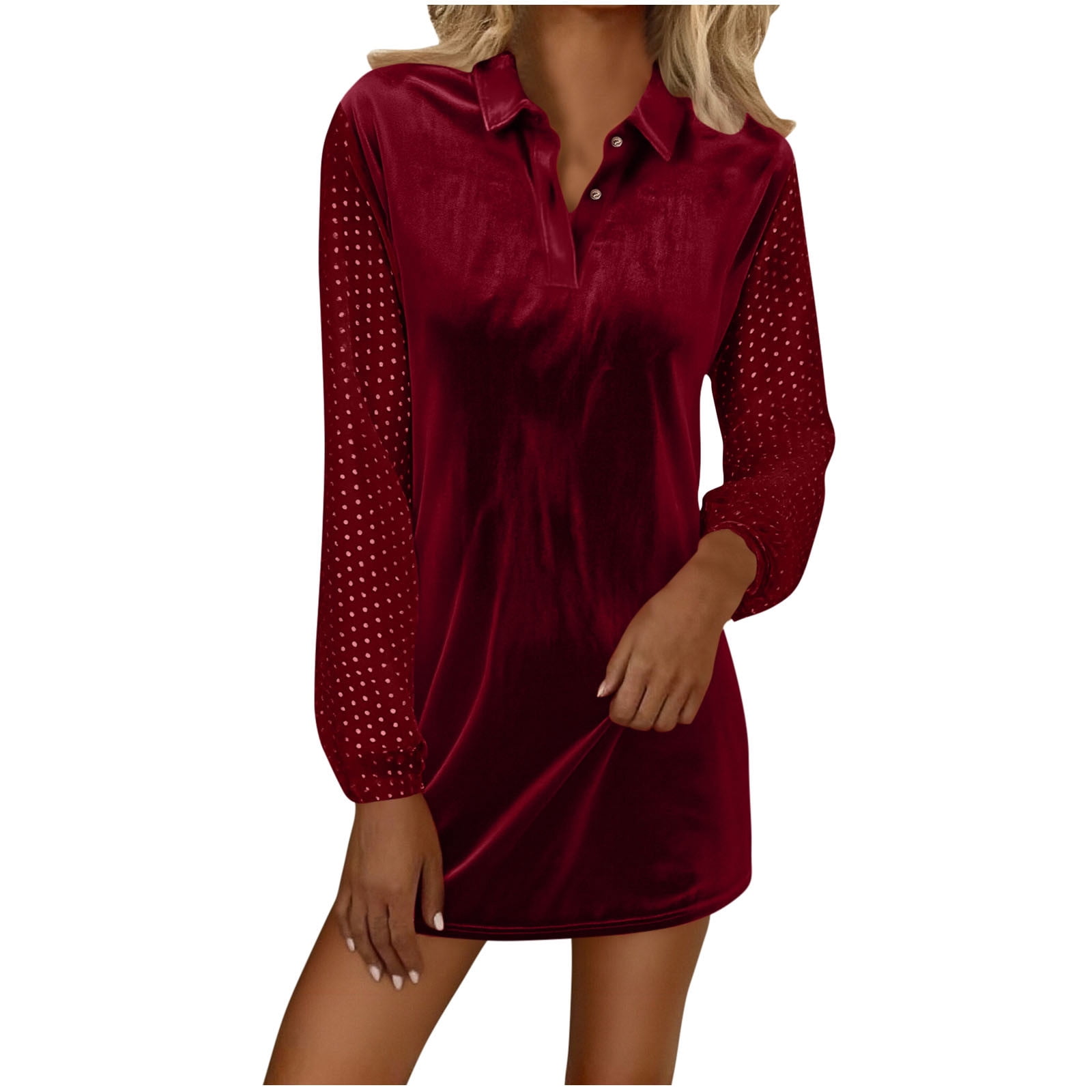 Ahabrexf Long Dress with Long Sleeves for Women, Solid Color Round Neck ...
