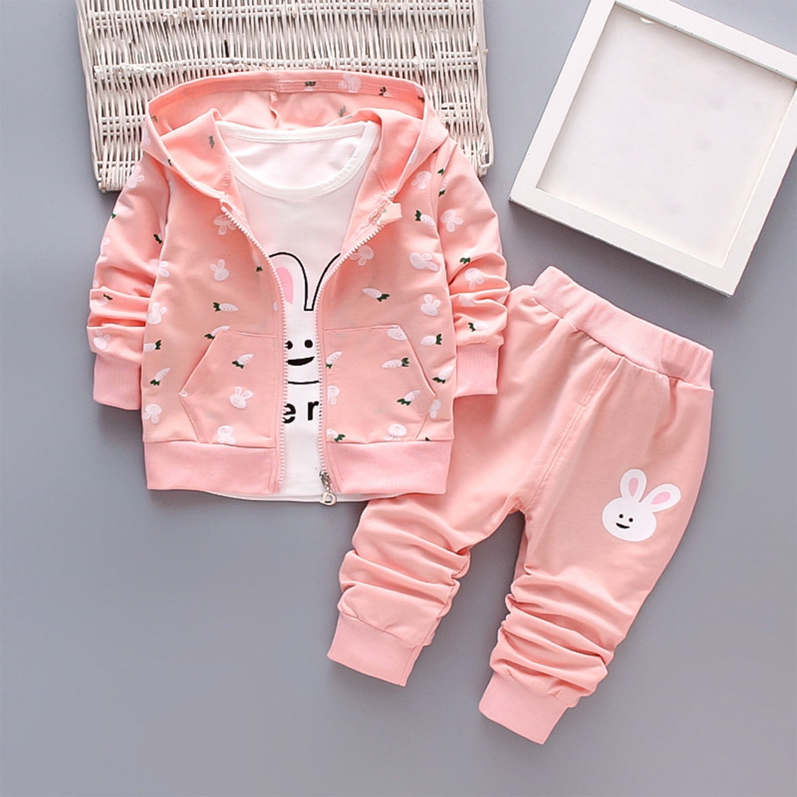 Ahabrexf Long Sleeve Dress,Kids 3-Pc Outfit Print Jacket Top Pants Long ...