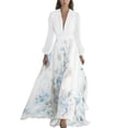 Ahabrexf Long Sleeve Maxi Dress V Neck Floral Print Casual Party Summer ...