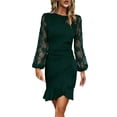 Ahabrexf Long Sleeve Midi Dress Soft Polyester Round Neck Solid Casual ...
