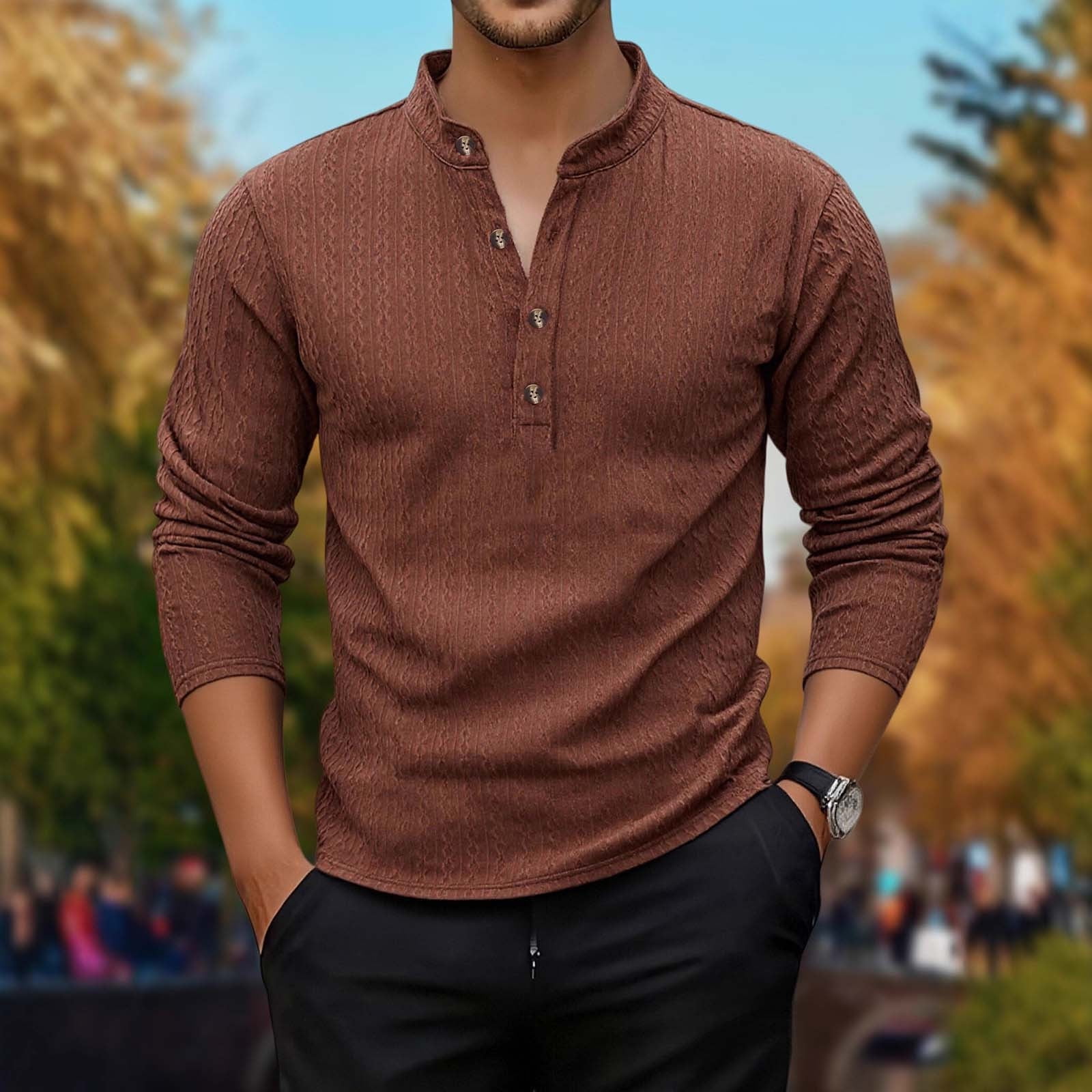 Ahabrexf Long Sleeve Shirts for Men, Classic Casual Button-Down with Vintage Style for Everyday ...