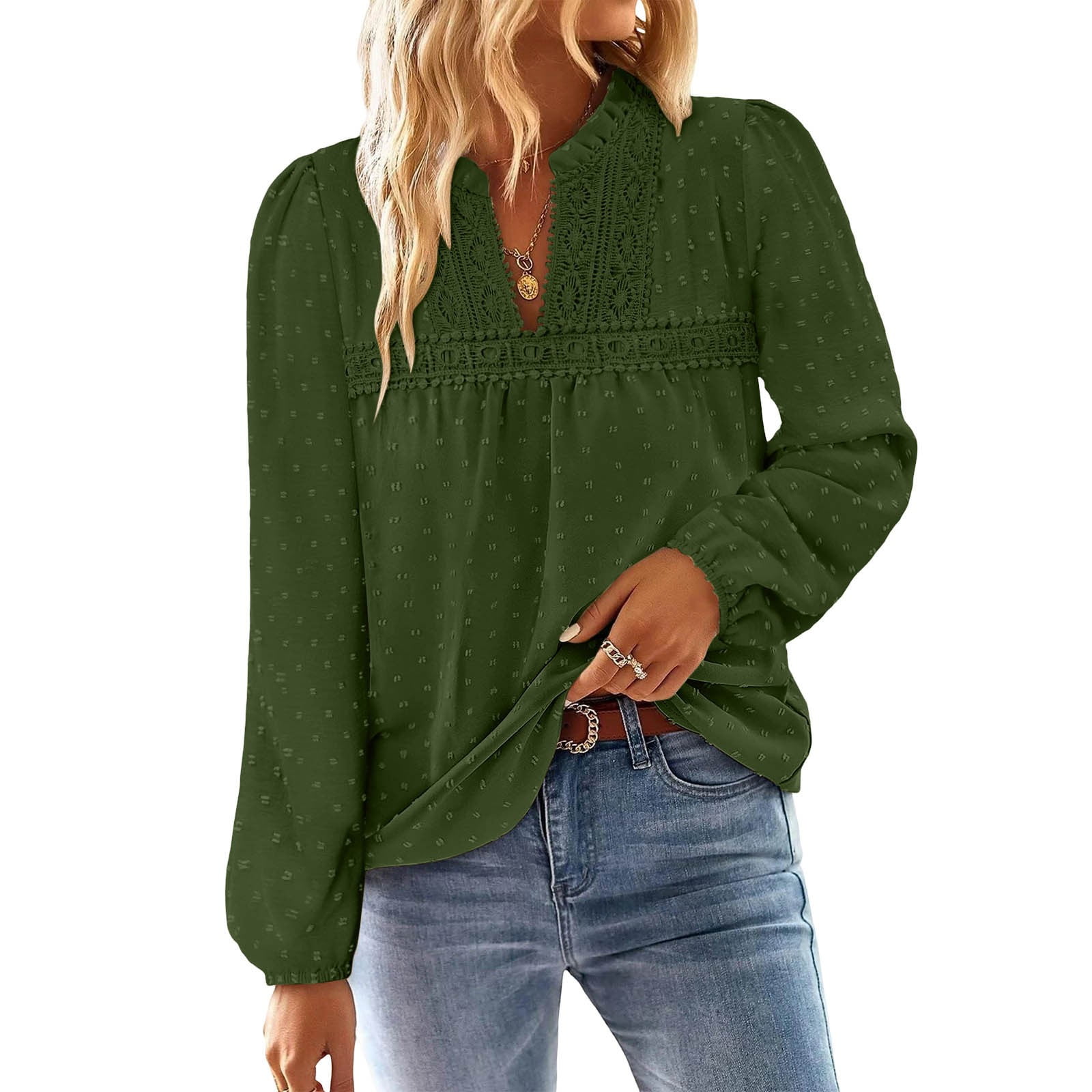 Ahabrexf Long Sleeve Shirts for Women, V-Neck Tunic Blouses with Flowy ...