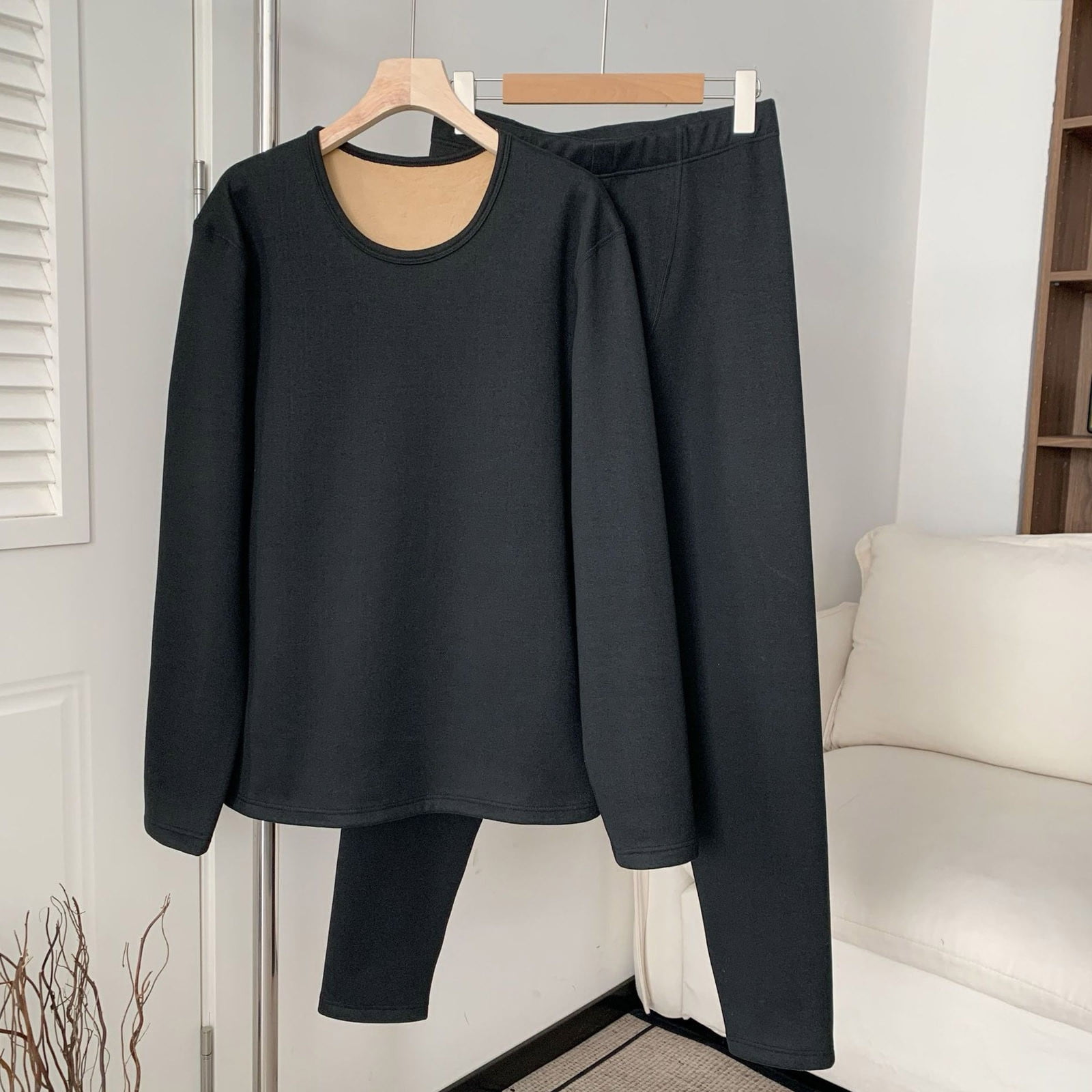 Ahabrexf Man Loose Solid Color Winter Thick Warm Long Sleeve Pants ...