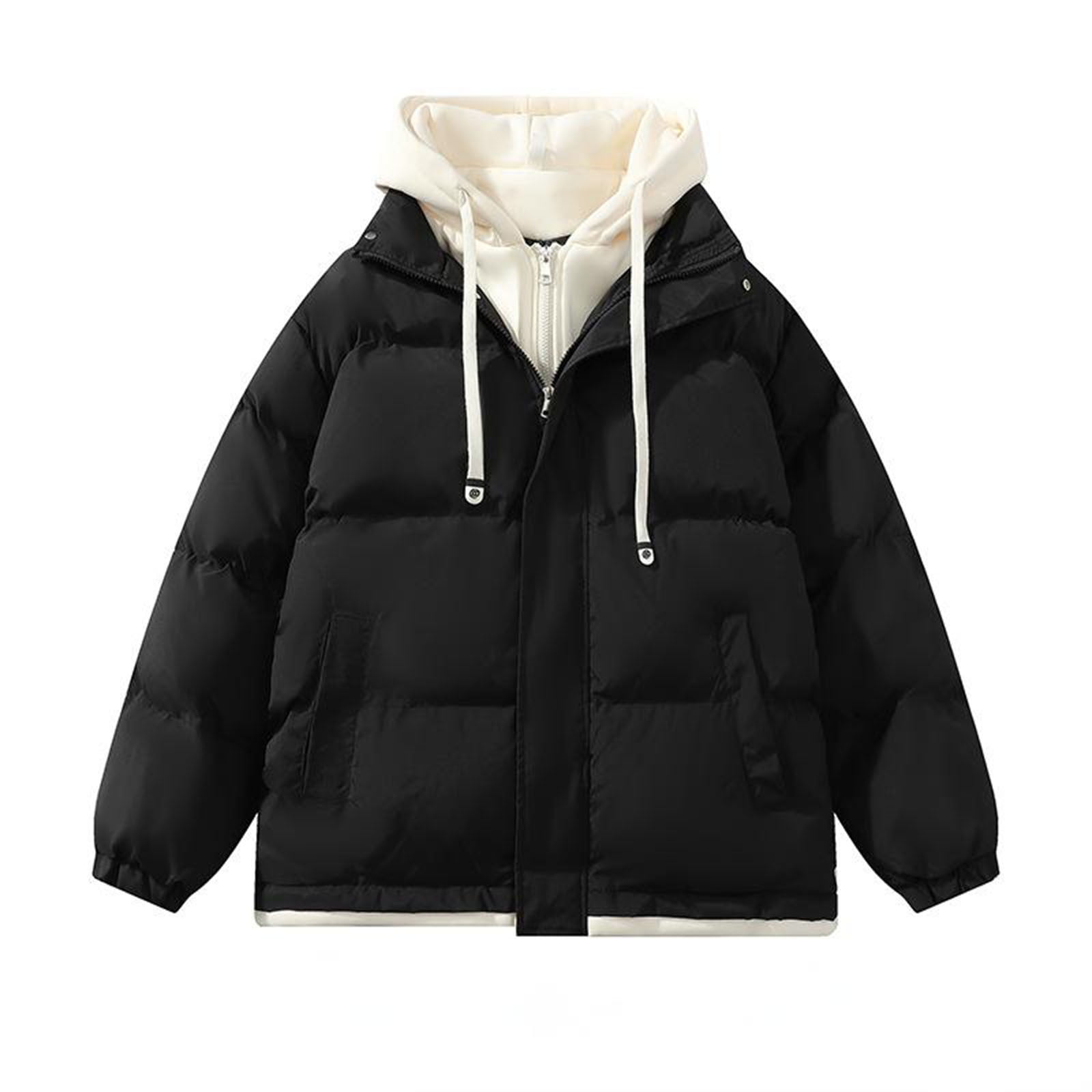 Ahabrexf Man Solid Color Fake Two Hooded Drawstring Pockets Large Size ...