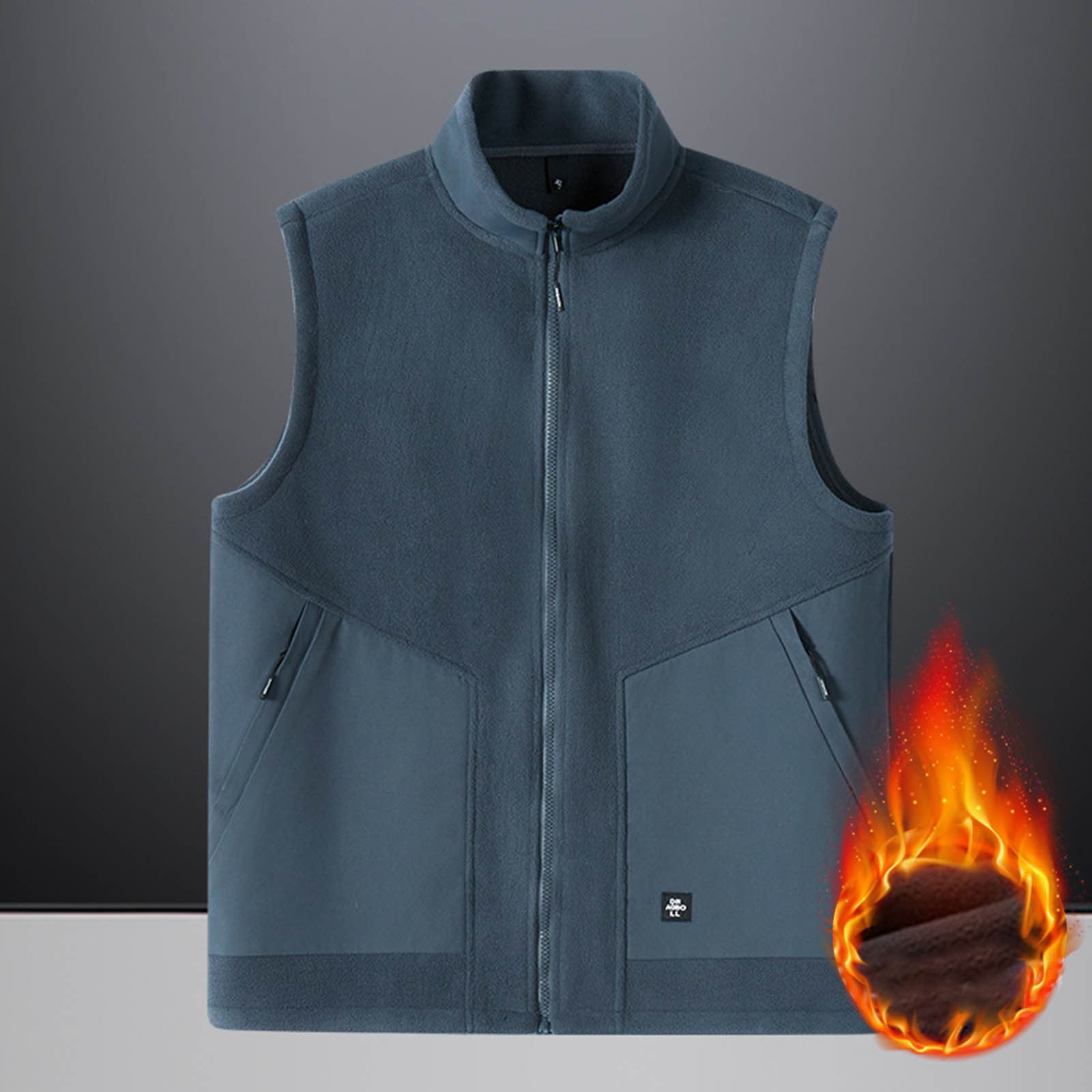 Ahabrexf Man Solid-Color Fleece Warm Zipper Pocket Insulation Thick ...