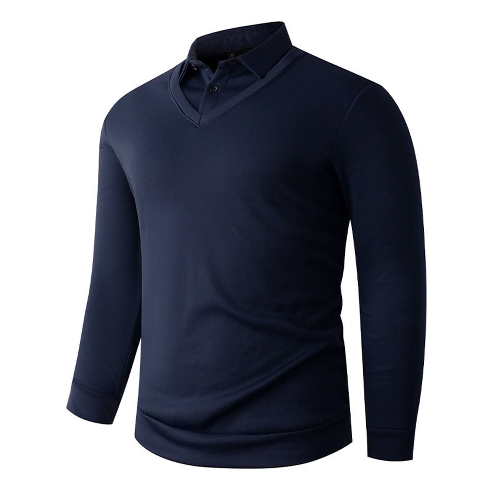 Ahabrexf Man Solid-Color Laid-Back Elastic Sports Button Long Sleeve ...