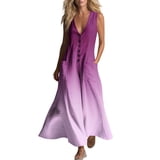 Ahabrexf Maxi Dress for Women Button Down Loose Fit Sleeveless Pocket ...