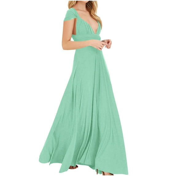 Ahabrexf Maxi Dresses for Women Multi-Wearing Backless Bandage Solid ...