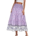 Ahabrexf Maxi Skirt Flowy High Waist a Line Bohemian Floral Print ...