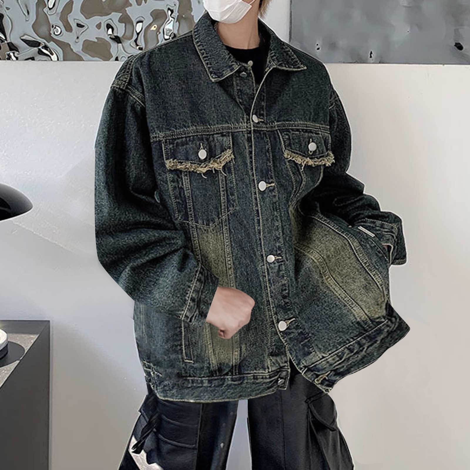 Ahabrexf Denim Jacket Men Men's Denim Jackets Man Casual Tie Button ...