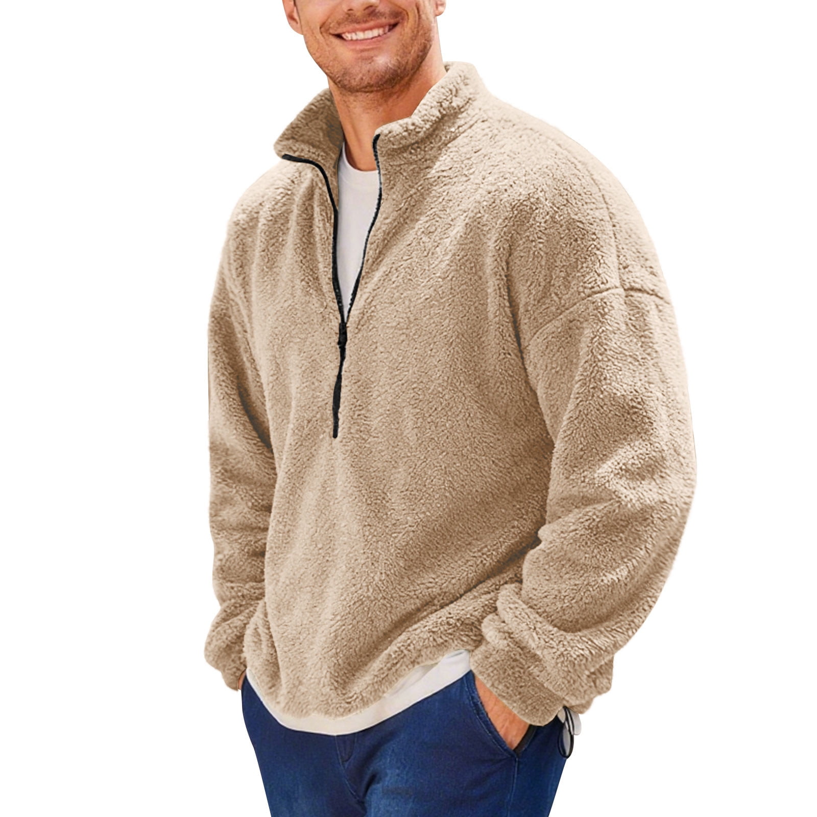 Ahabrexf Men‘S Soild Color Sweatshirt Zip Jumper Long Sleeve Cold ...