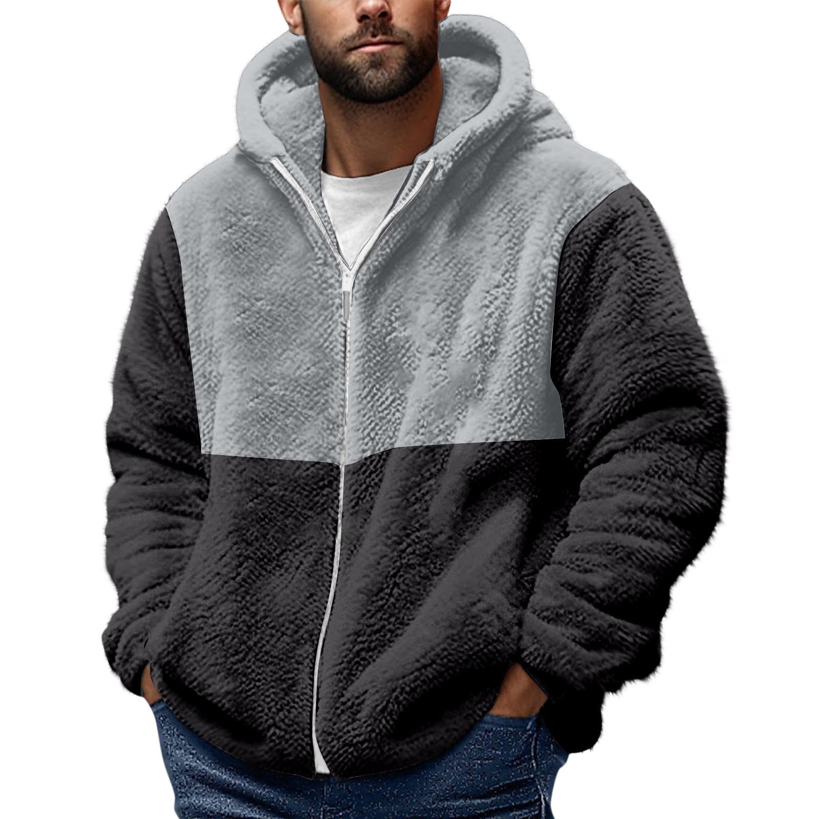 Ahabrexf Men's Casual Block Color Hooded Double-sided Velvet Sweatshirt ...