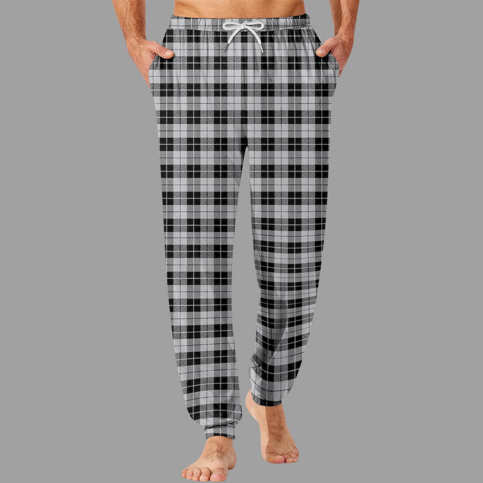 Ahabrexf Men's Casual Pants,Checkered Printed Elastic Waistband ...