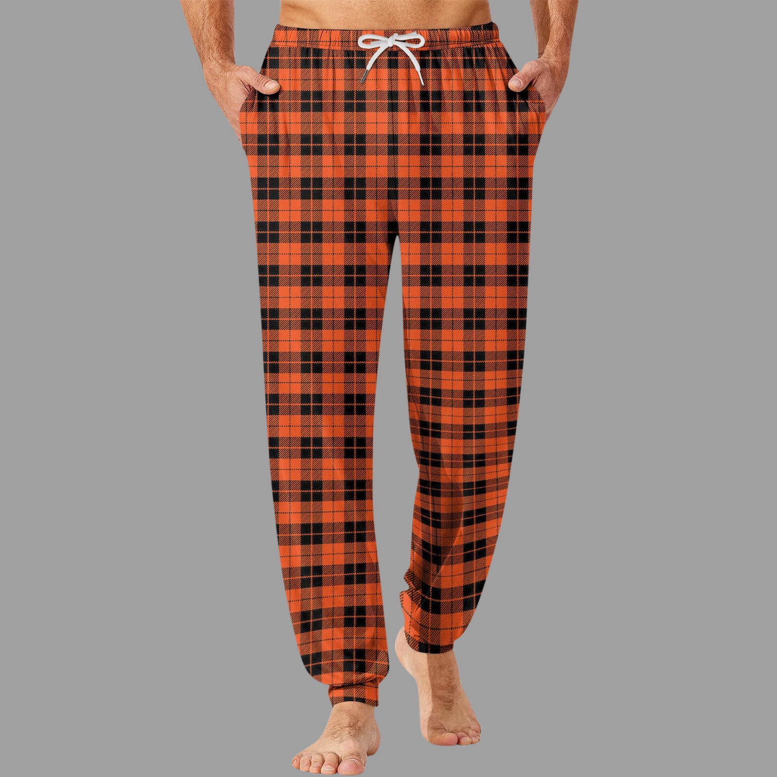 Ahabrexf Men's Casual Pants,Checkered Printed Elastic Waistband ...