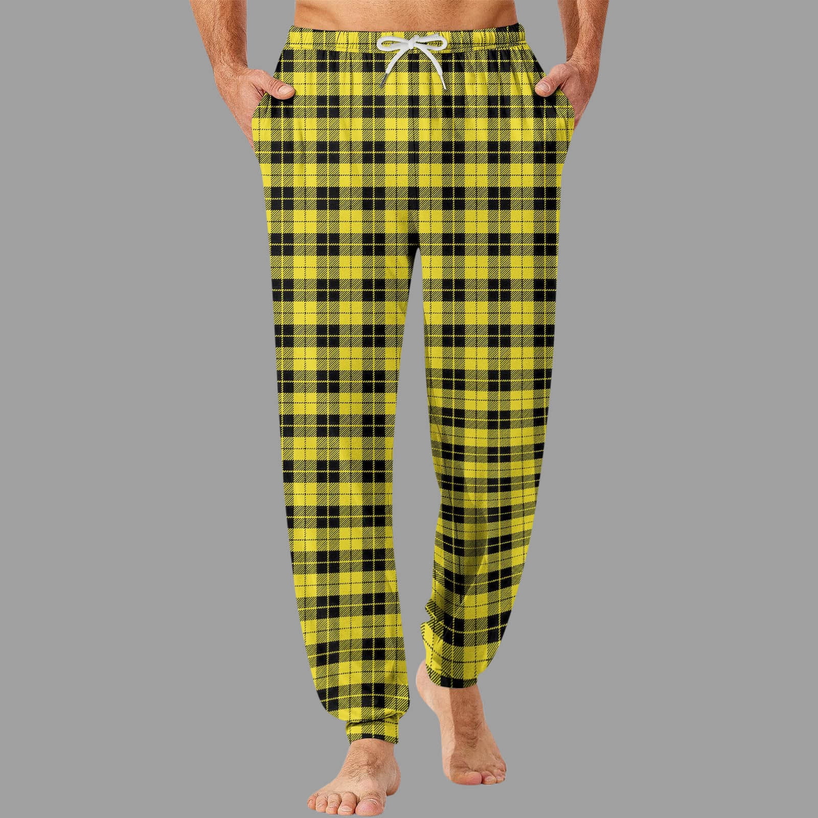 Ahabrexf Men's Casual Pants,Checkered Printed Elastic Waistband ...