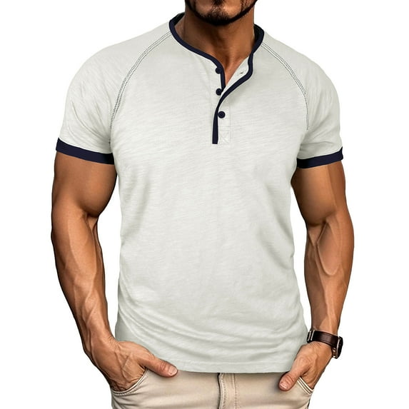 Ahabrexf Men's Casual Shirt, Short Sleeve Button-Down with Stylish ...