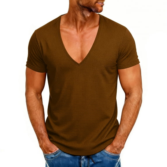 Ahabrexf Men's Casual Summer Tops, Short Sleeve Knit Button-Down Shirt ...