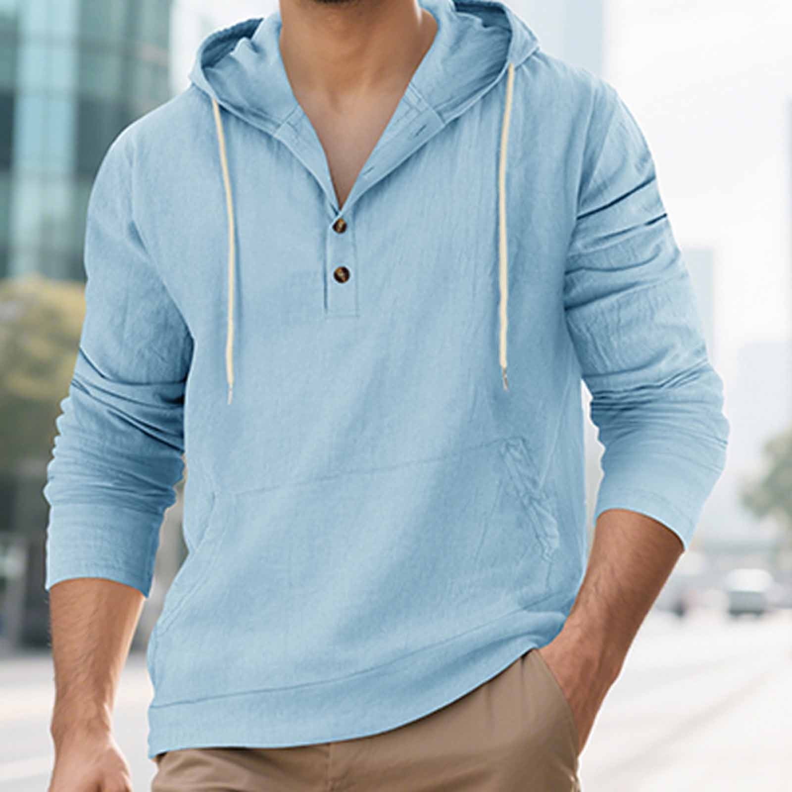 Ahabrexf Men's Casual Top, Hooded Pullover with Half-Open Button ...