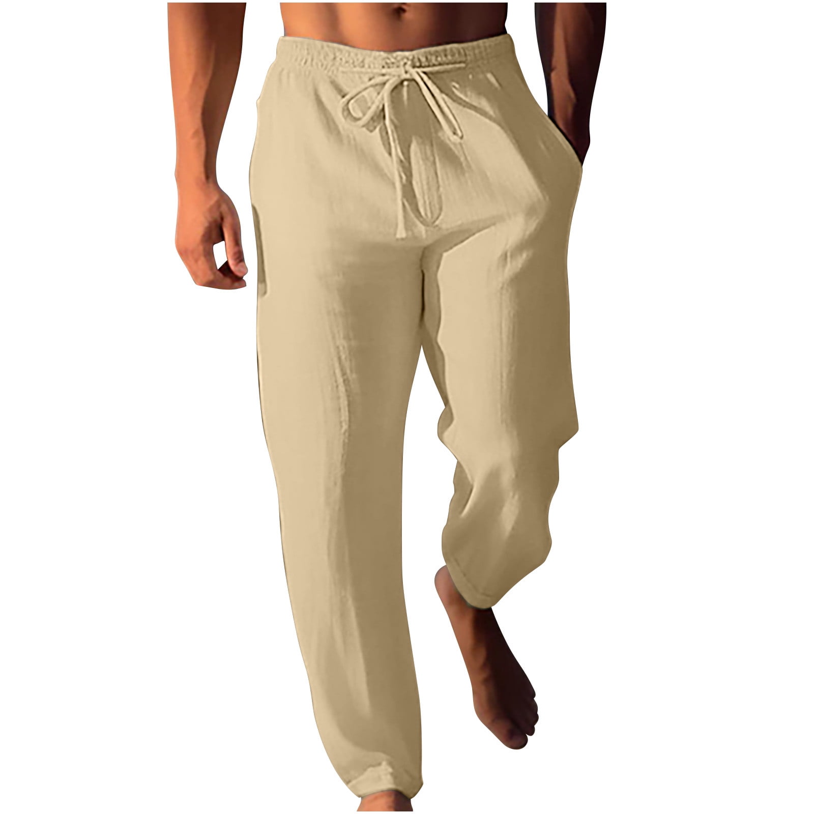 Ahabrexf Men's Fashion Drawstring Elastic Waist Solid Color Casual ...