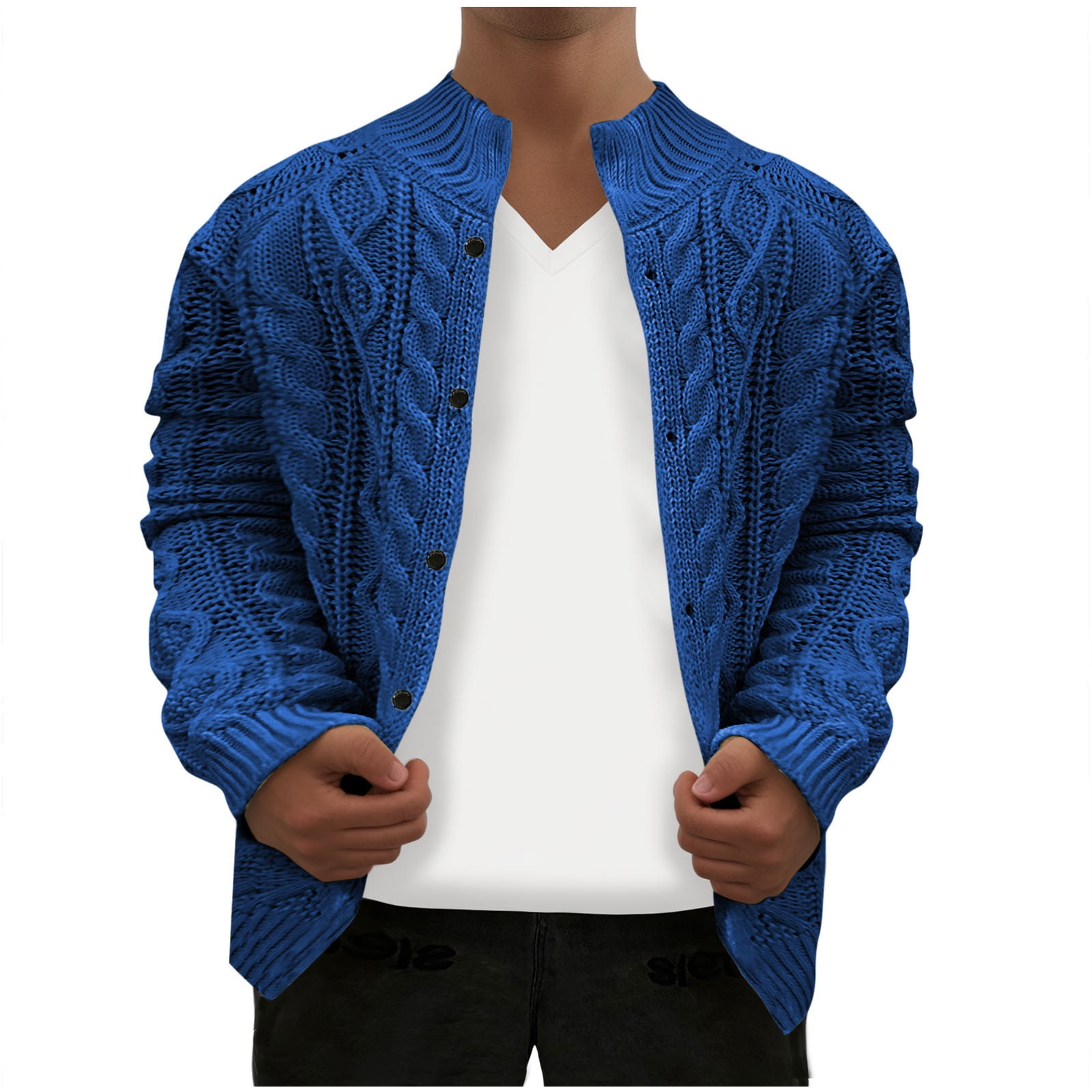 Ahabrexf Men's Fashion Warm And Winter Solid Wool Knitted Sweater ...