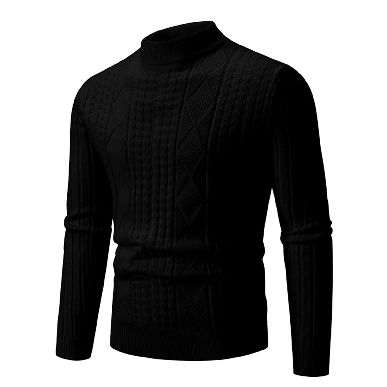 Ahabrexf Mock Turtleneck for Men, Vintage Round Neck Solid Color ...