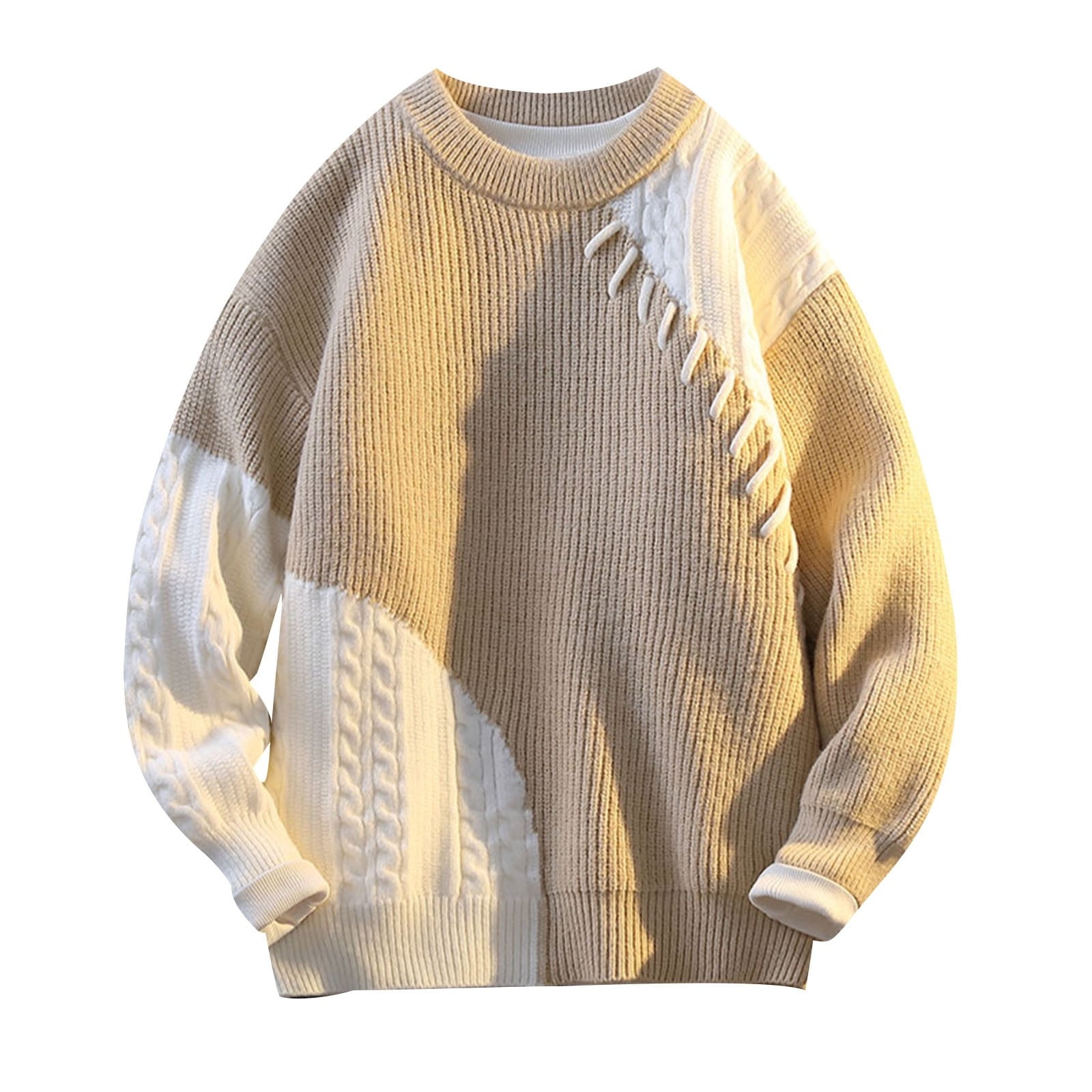 Ahabrexf Sweaters for Men Men's Knitwear Splice Round Neck Elastic ...