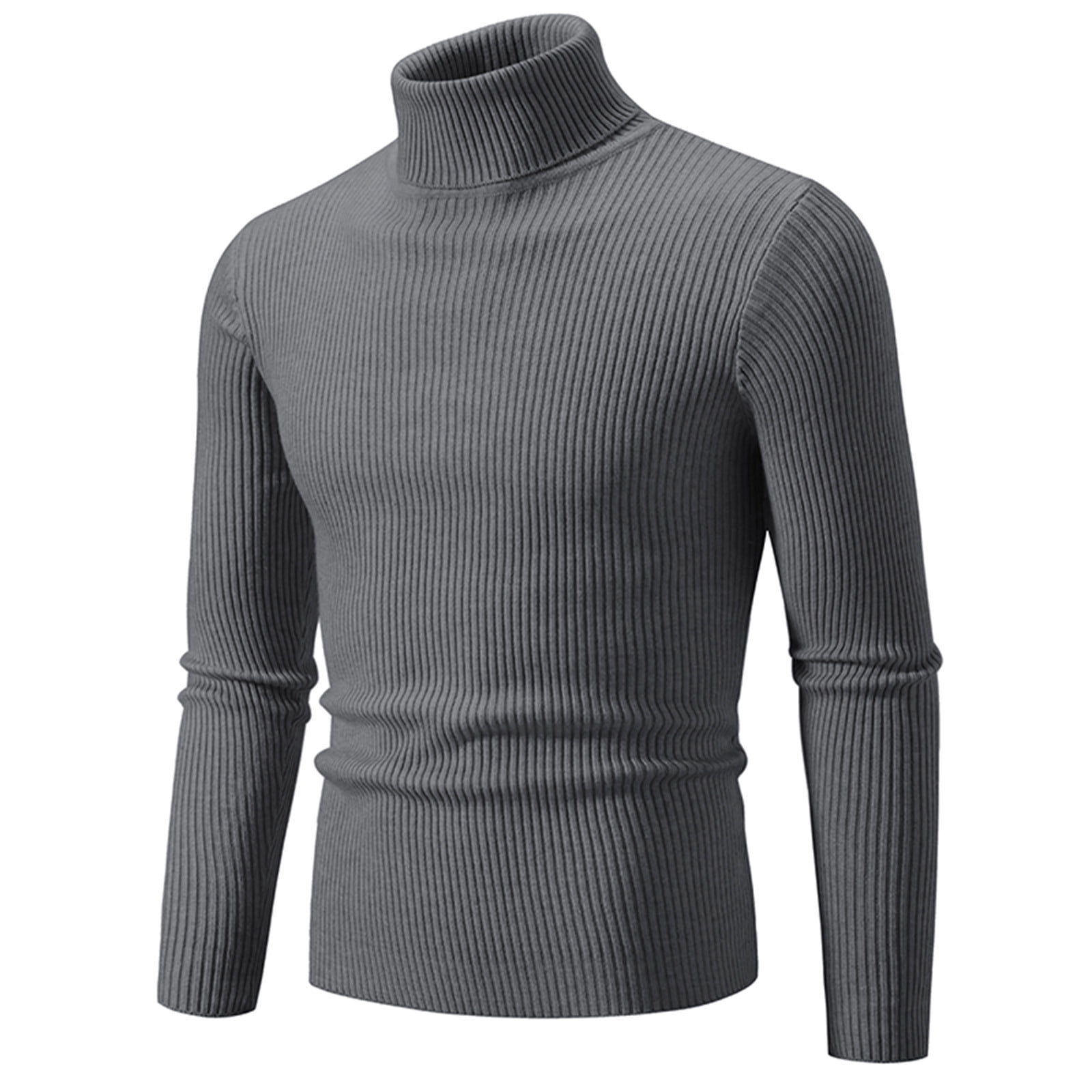 Ahabrexf Men's Knitwear Turtleneck Vintage Round Neck Solid Color ...
