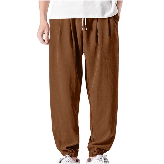 Ahabrexf Men's Lightweight Casual Long Pants Elastic Waist Drawstring ...