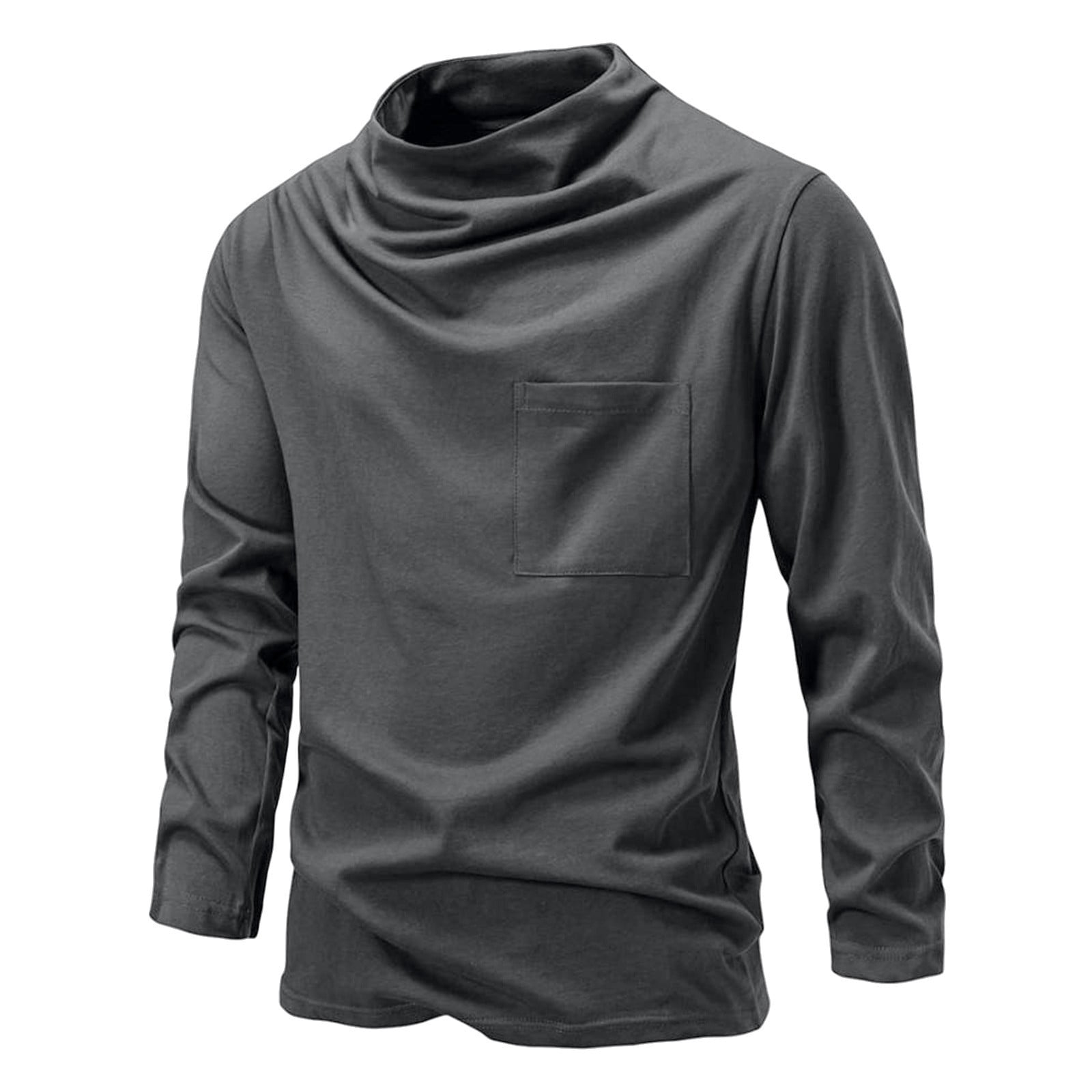 Ahabrexf Men's New Pile Collar Fashionable Long Sleeved T-shirt Solid ...