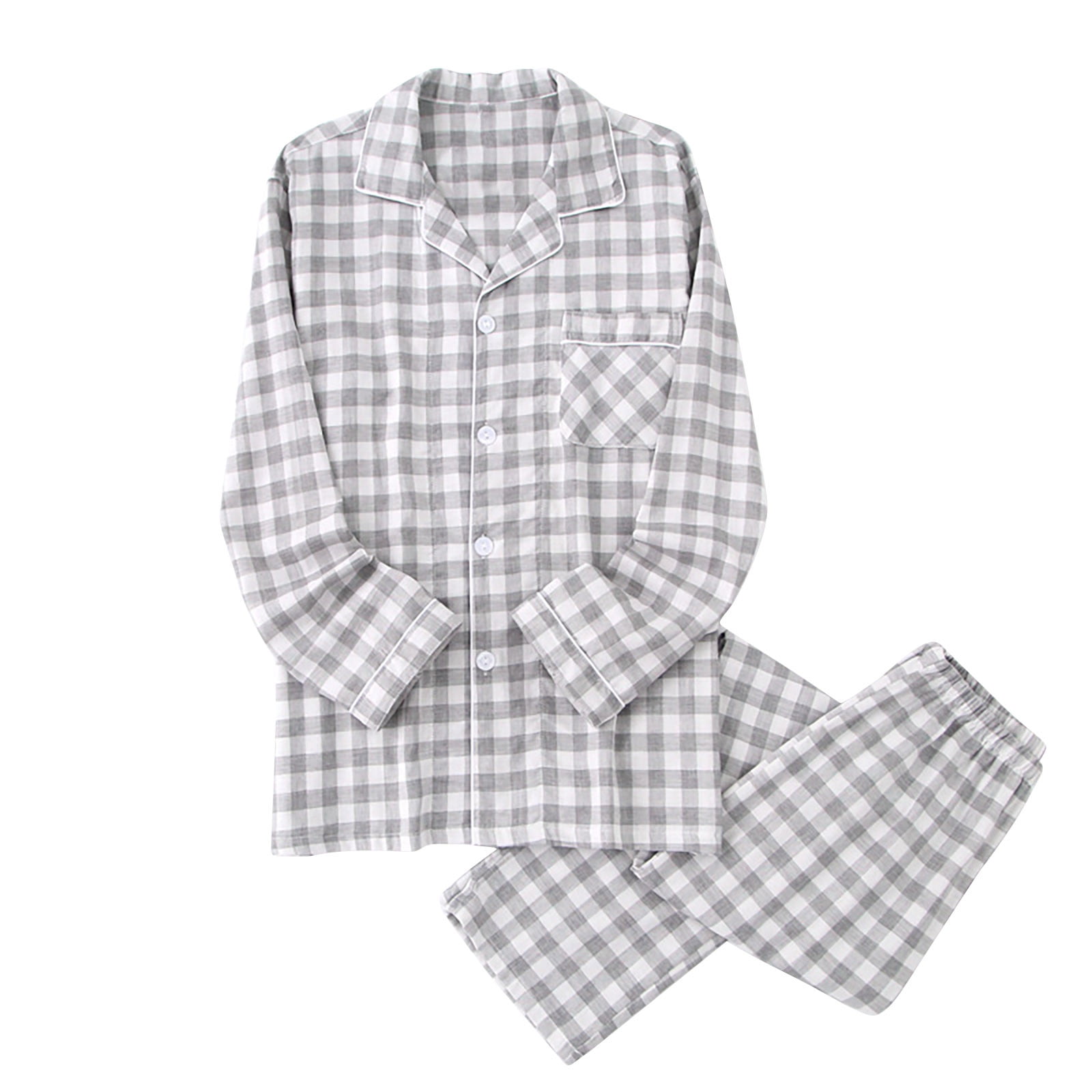 Ahabrexf Men's Pajama Set for Men, Long Sleeve Top with Lapel Collar ...
