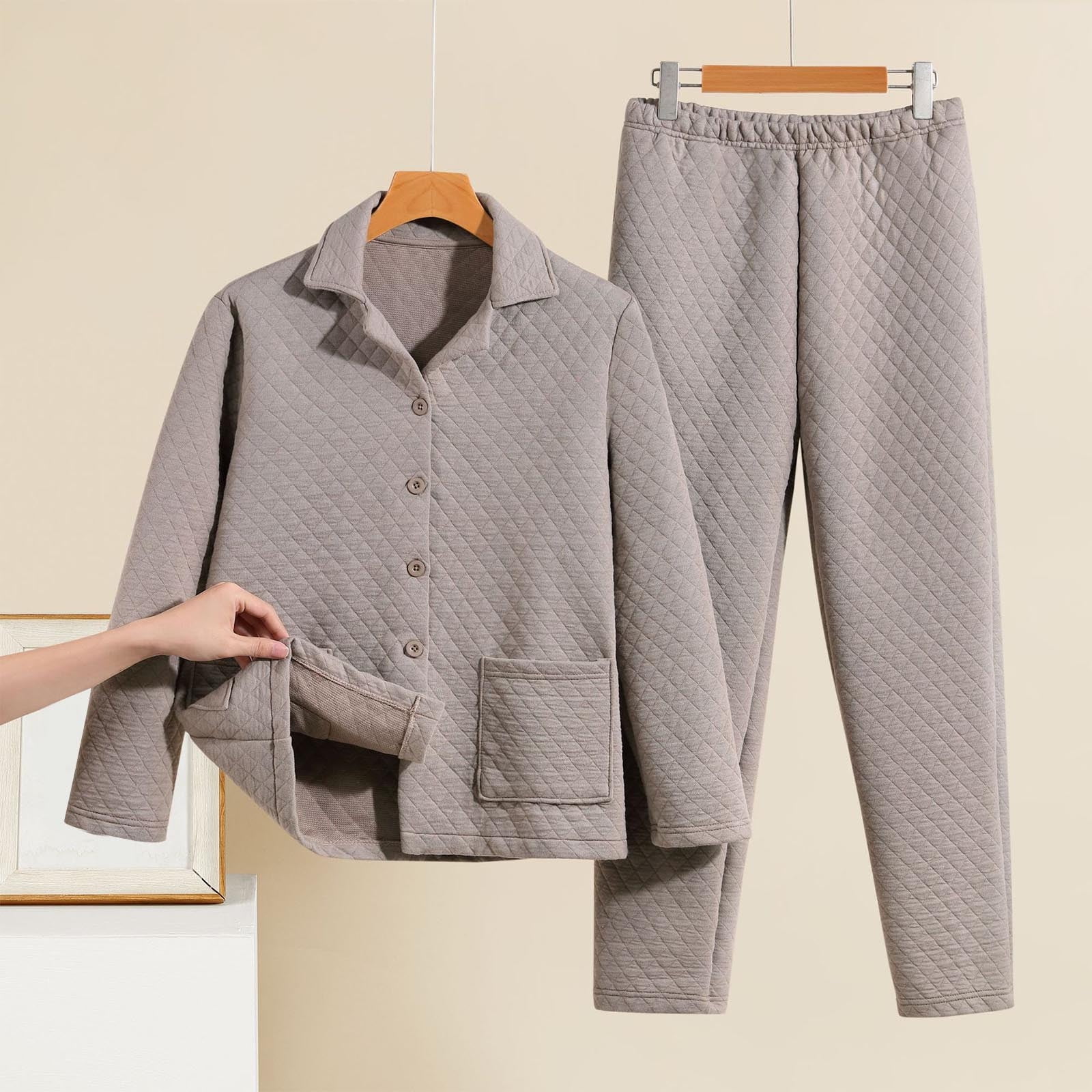 Ahabrexf Men's Pajama Sets,Winter Padded Clothes Trousers Round Neck ...