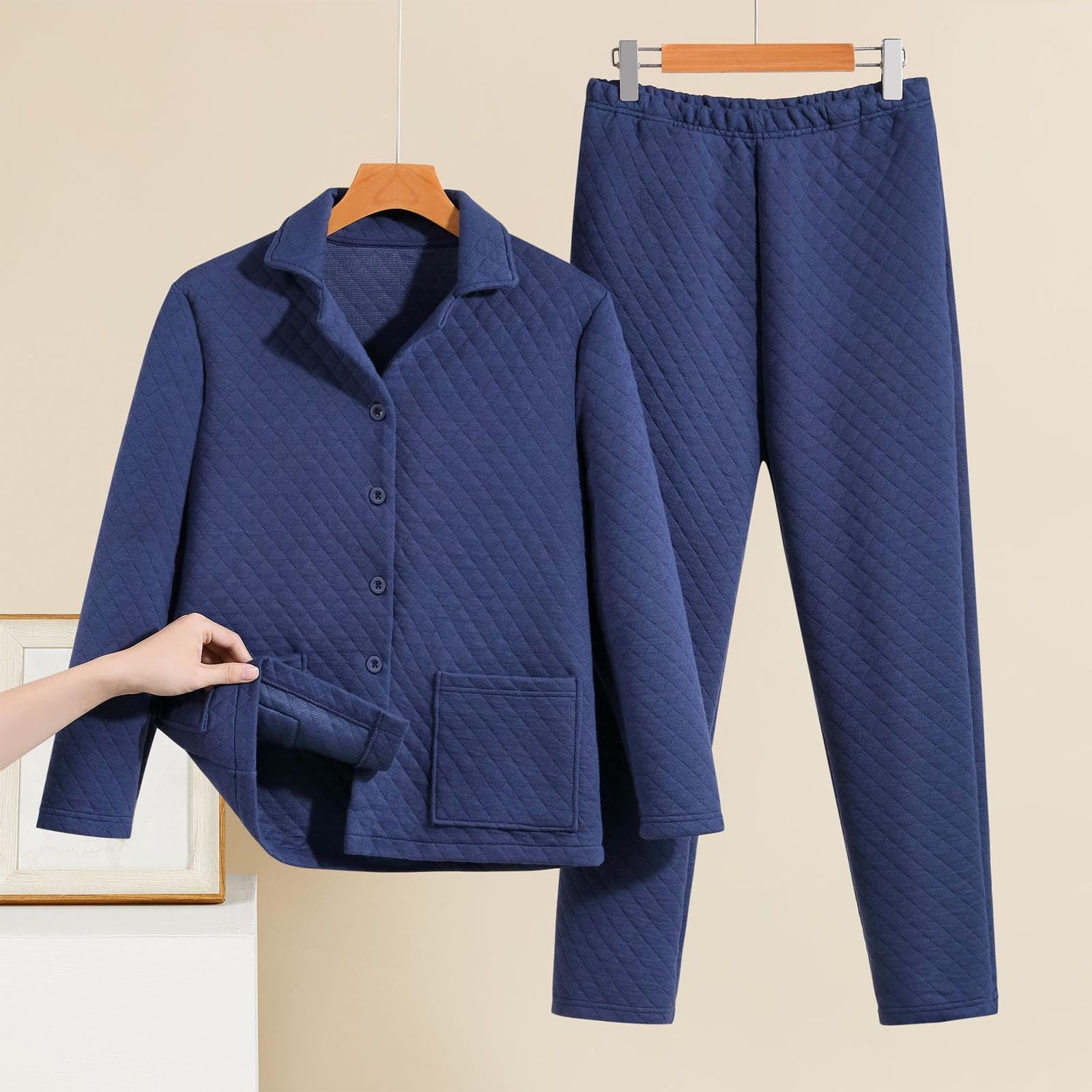 Ahabrexf Men's Pajama Sets,Winter Padded Clothes Trousers Round Neck ...