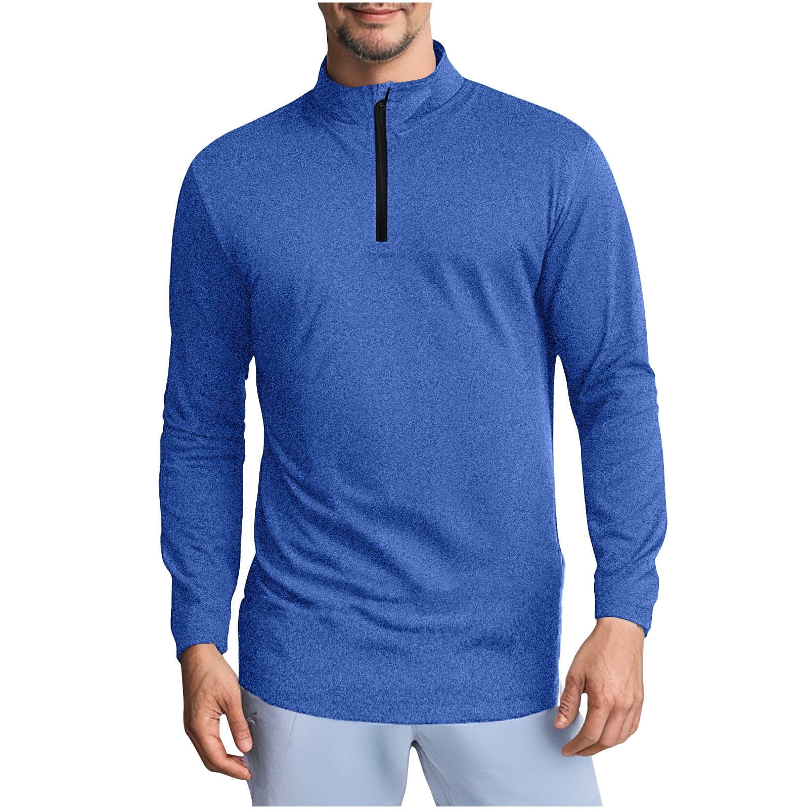 Ahabrexf Men's Plain Outdoors Solid Color Sports Zipper Stand Up Collar ...