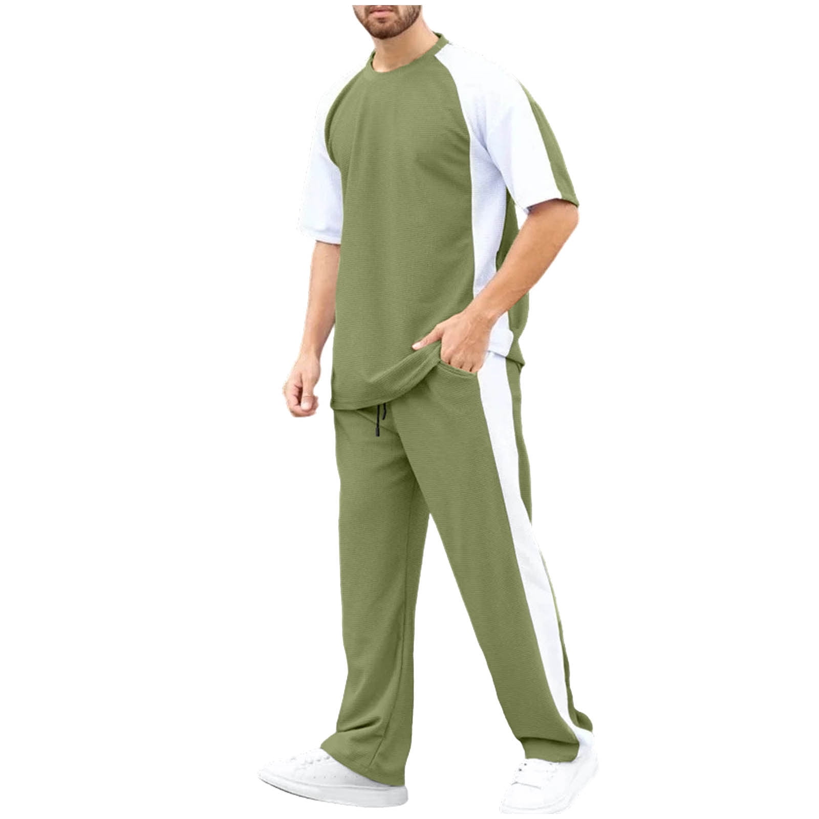 Ahabrexf Men's Shirt and Short Sets,Color Block Short Sleeve T-Shirt ...