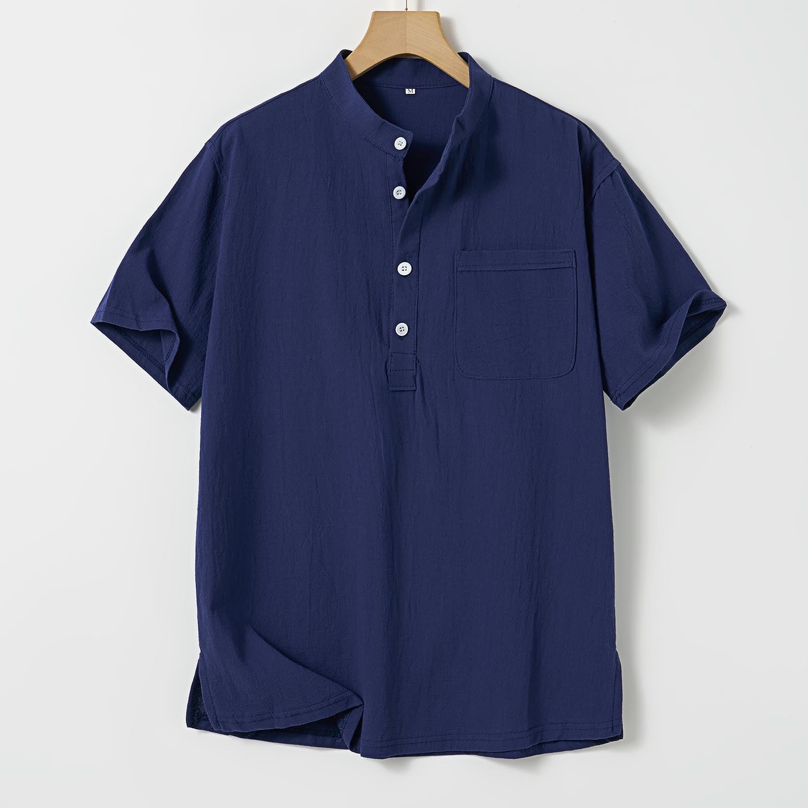 Ahabrexf Men's Short Sleeve Shirts, Casual Solid Color Button-Up Top ...