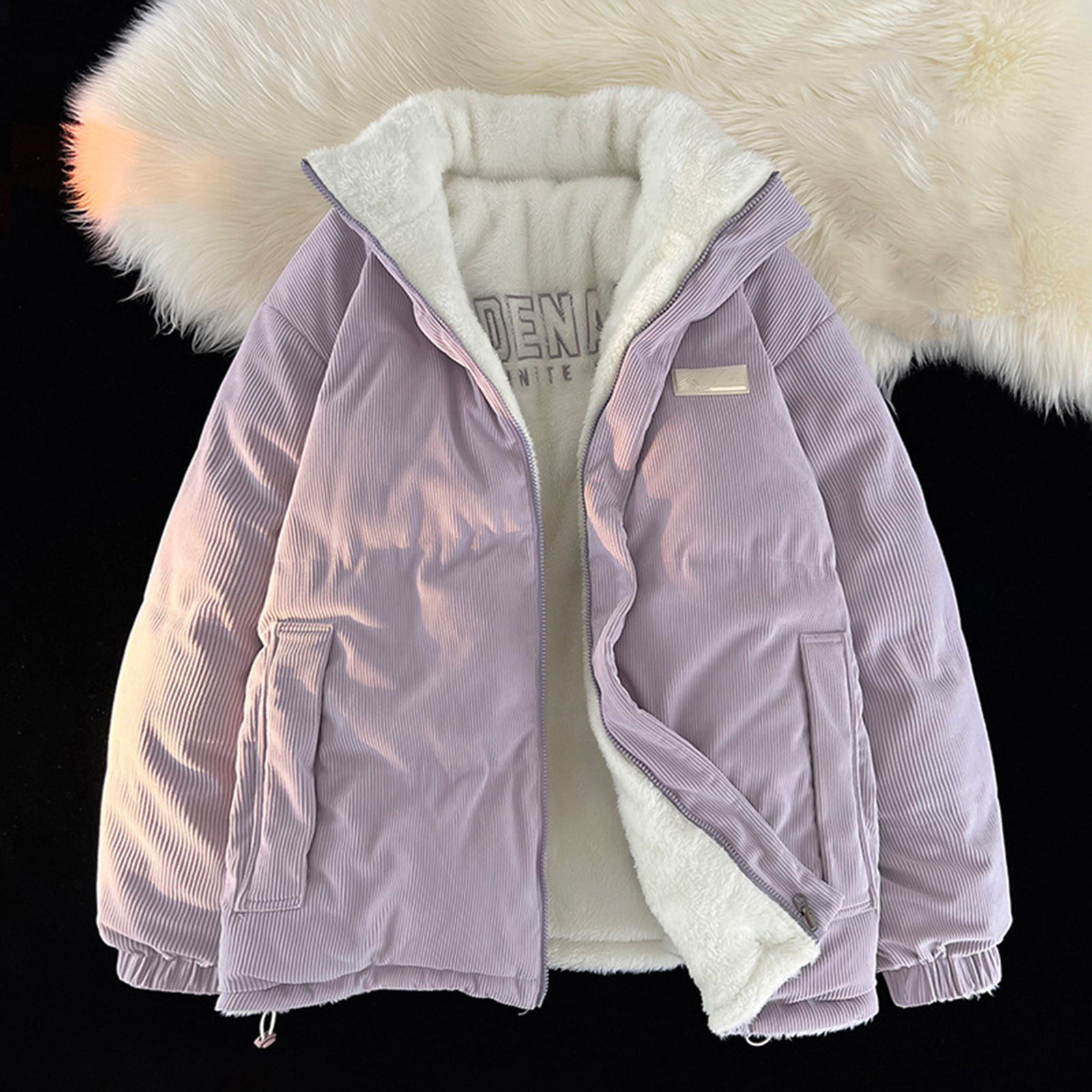 Ahabrexf Jackets for Men Men's Solid Color Corduroy Double-Sided Plush ...