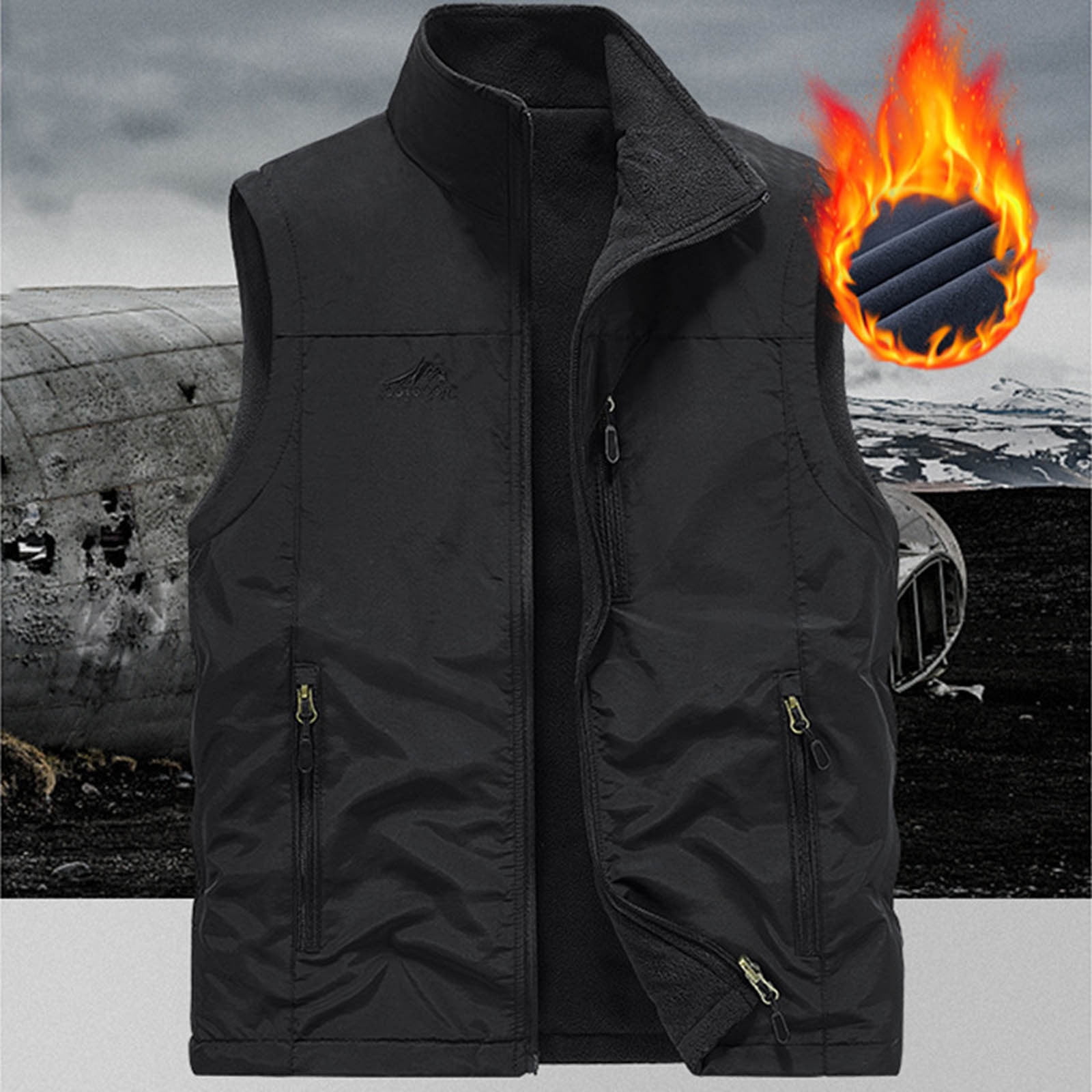 Ahabrexf Men's Solid Color Outdoor Multi Pocket Stand up Collar Casual ...