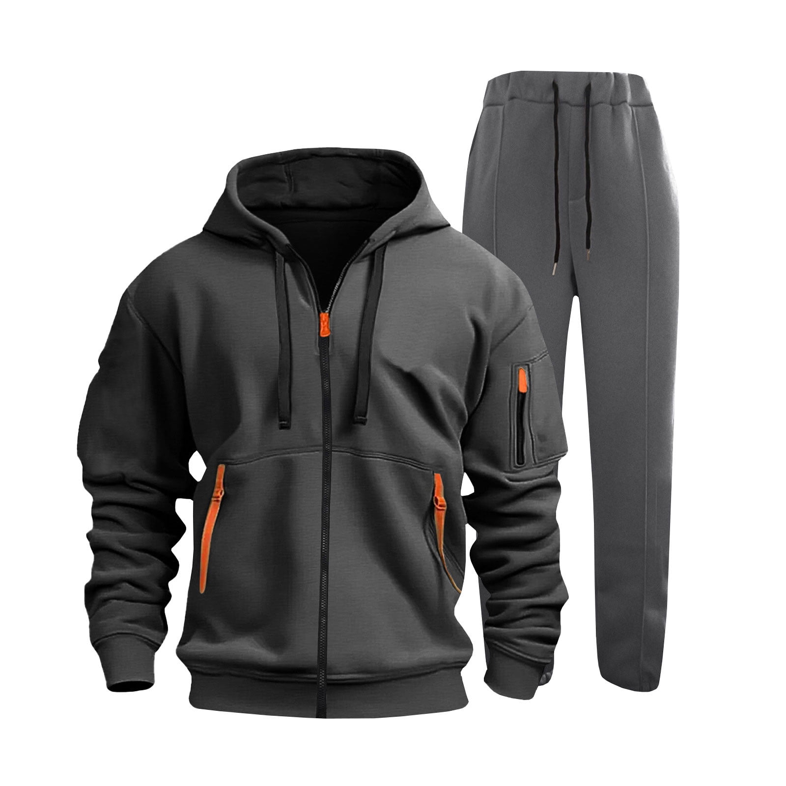 Ahabrexf Men's Solid Color Sports Zipper Pockets Long Sleeved Hooded ...