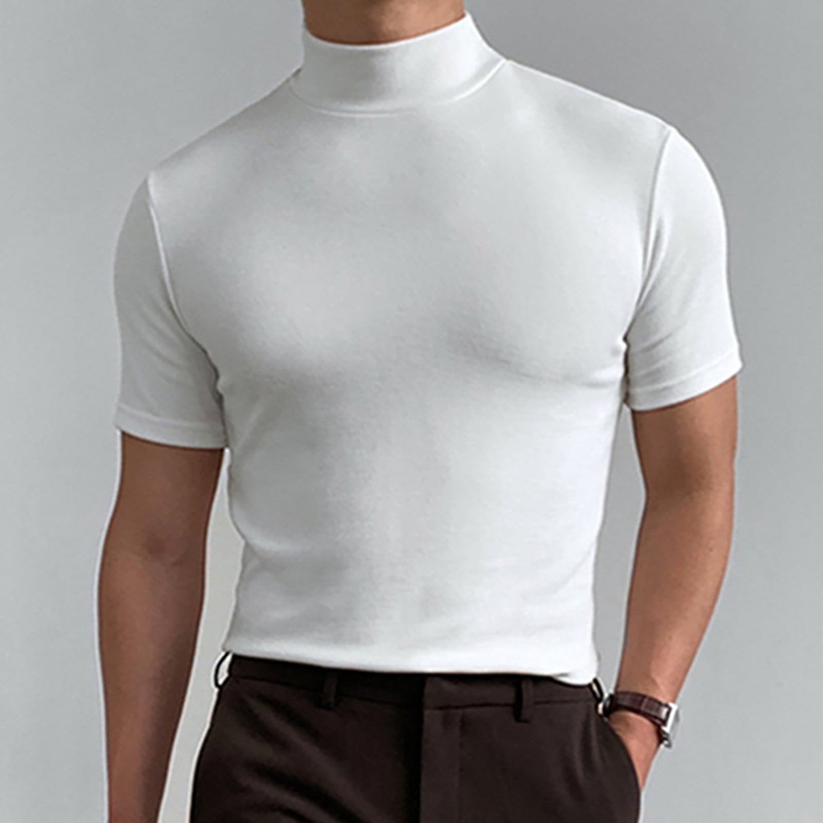 Ahabrexf Men's Summer Fashion Tight Casual Solid Color Short Sleeve ...