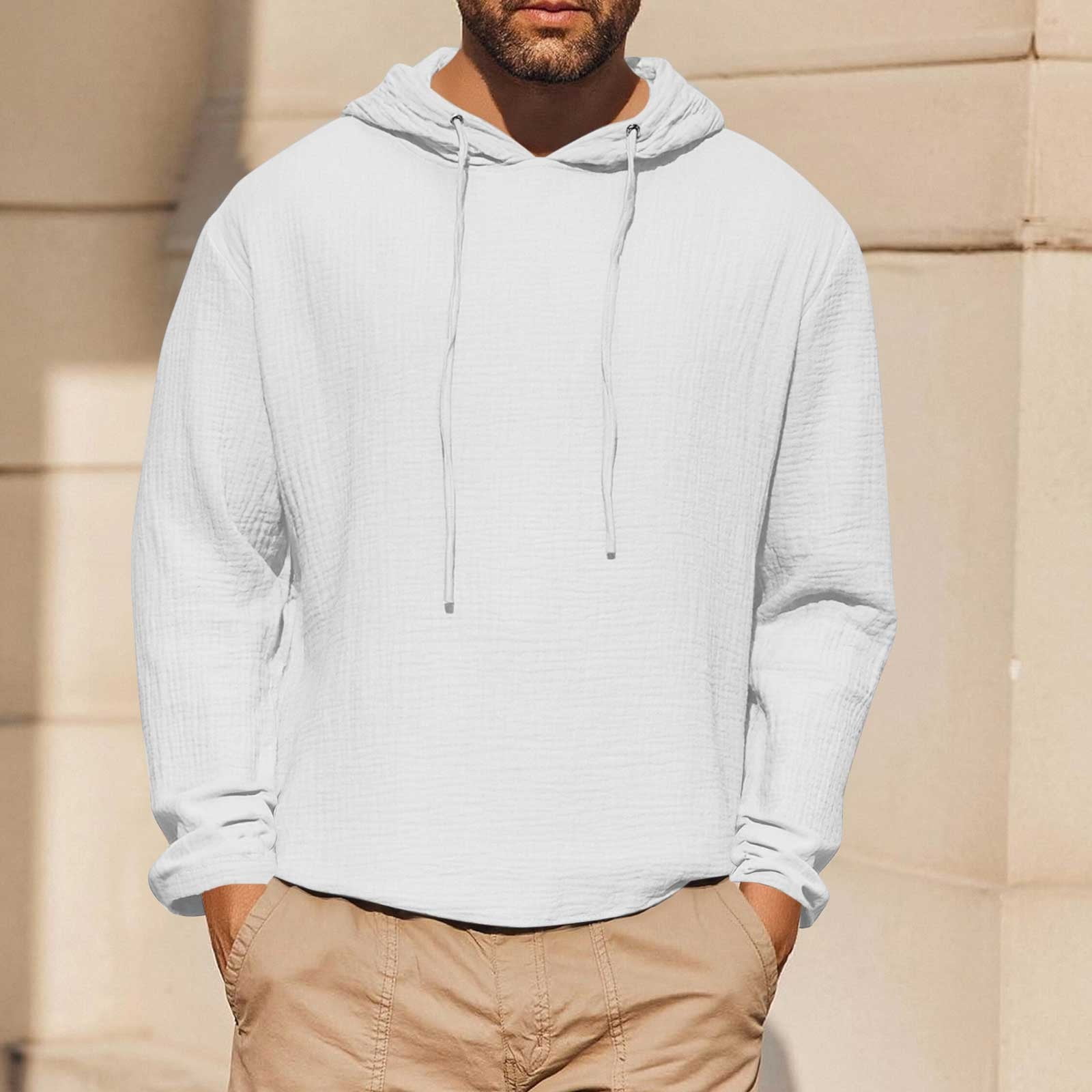 Ahabrexf Men's Top Coat, Casual Hooded Linen Blend Lace-Up Long Sleeve ...