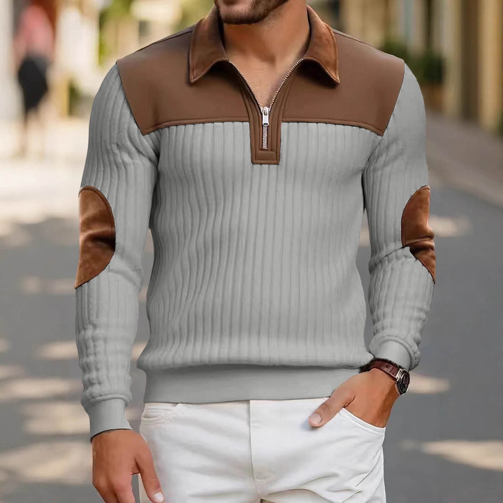 Ahabrexf Men's Top Coat, Classic Color-Block Zippered Casual Jacket ...