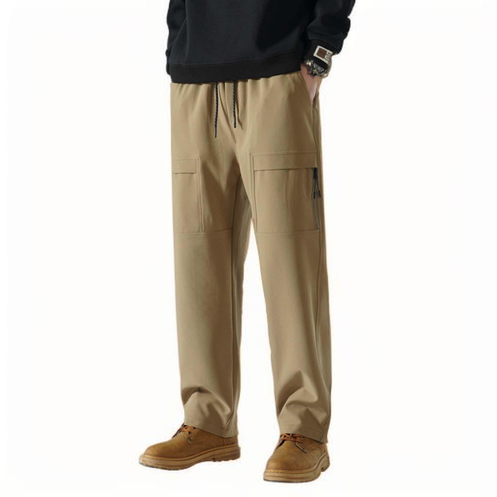 Ahabrexf Pants for Men Mens Cargo Pants Man Solid Color Parsnip Soft ...