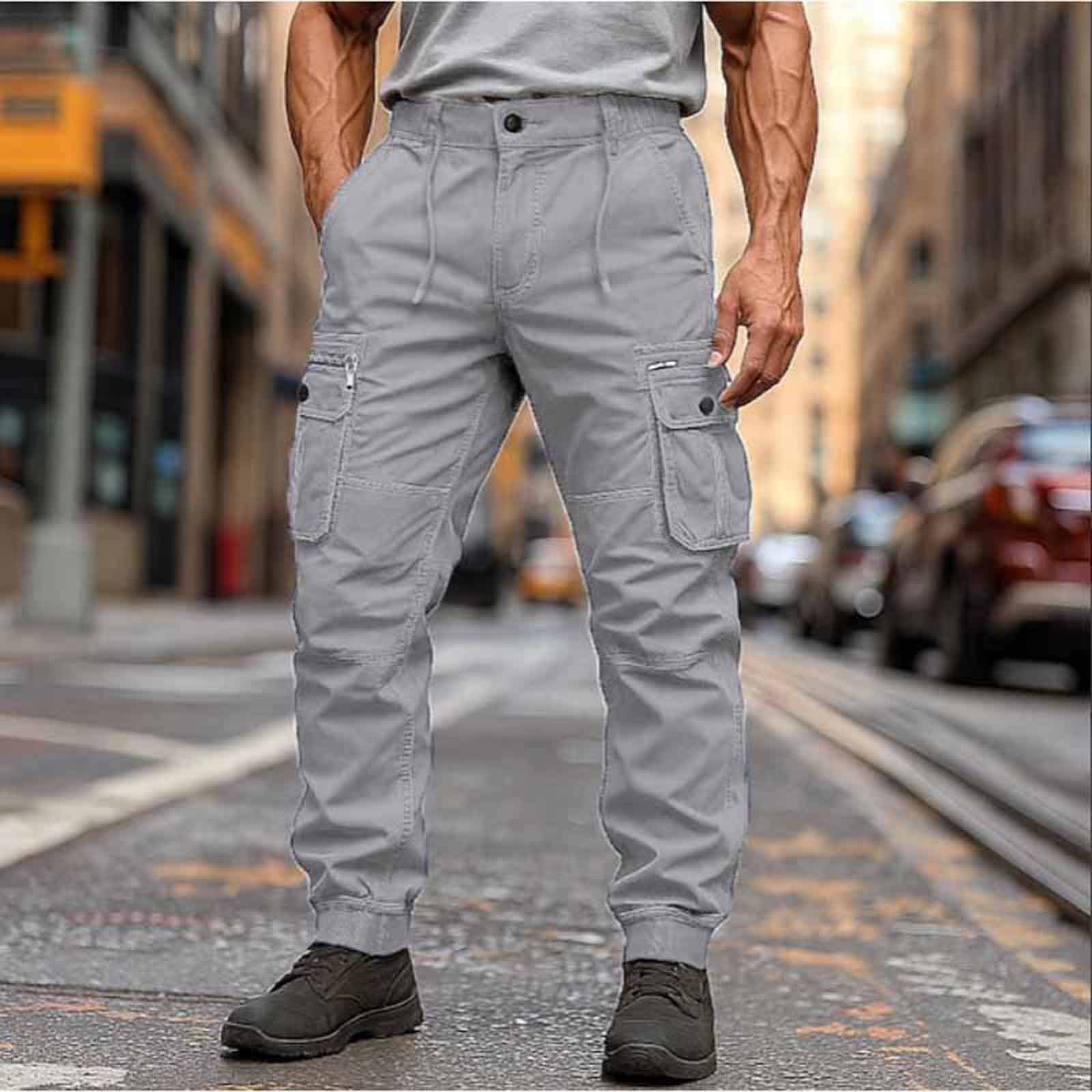 Ahabrexf Mens Casual Pants, Fashion Solid Color Multi Pocket Outdoor ...