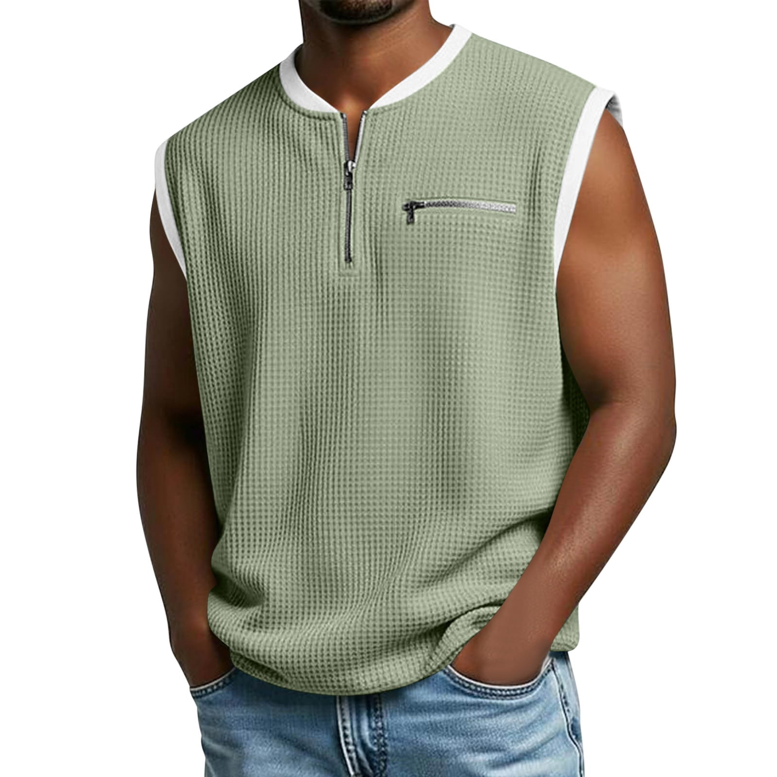 Ahabrexf Mens Sleeveless Hoodie - Casual Waffle Knit Tank Top, Fake Two ...