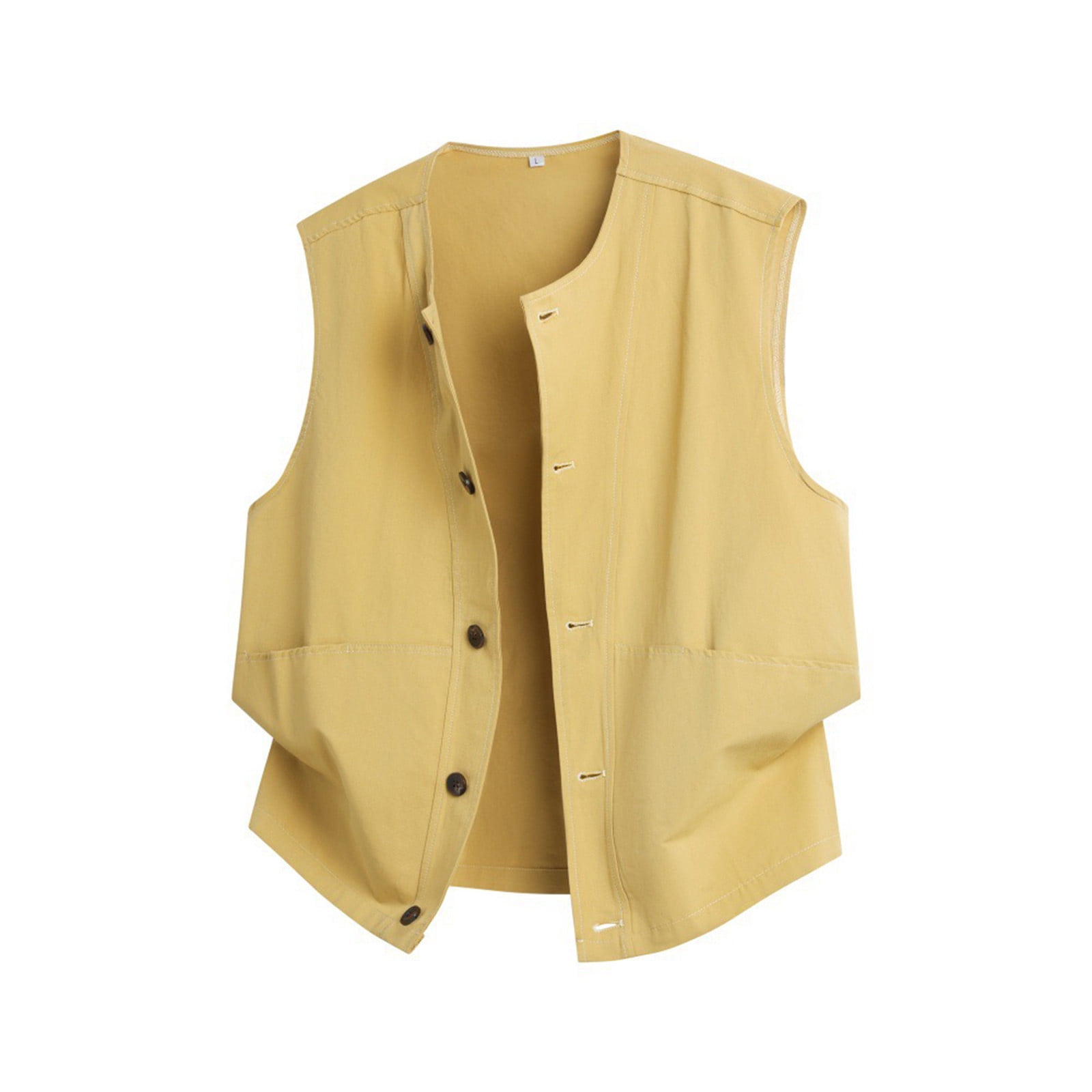 Ahabrexf Mens Tank Top, Solid Round Neck Button Pocket Sleeveless Shirt ...