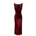 Ahabrexf Midi Dress Glitter Sleeveless Cowl Neck Ruched Side Slit ...