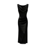 Ahabrexf Midi Dress Glitter Sleeveless Cowl Neck Ruched Side Slit ...