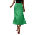 Ahabrexf Midi Skirt Solid Color Elastic Waist A-line Flared Hem Flowy ...