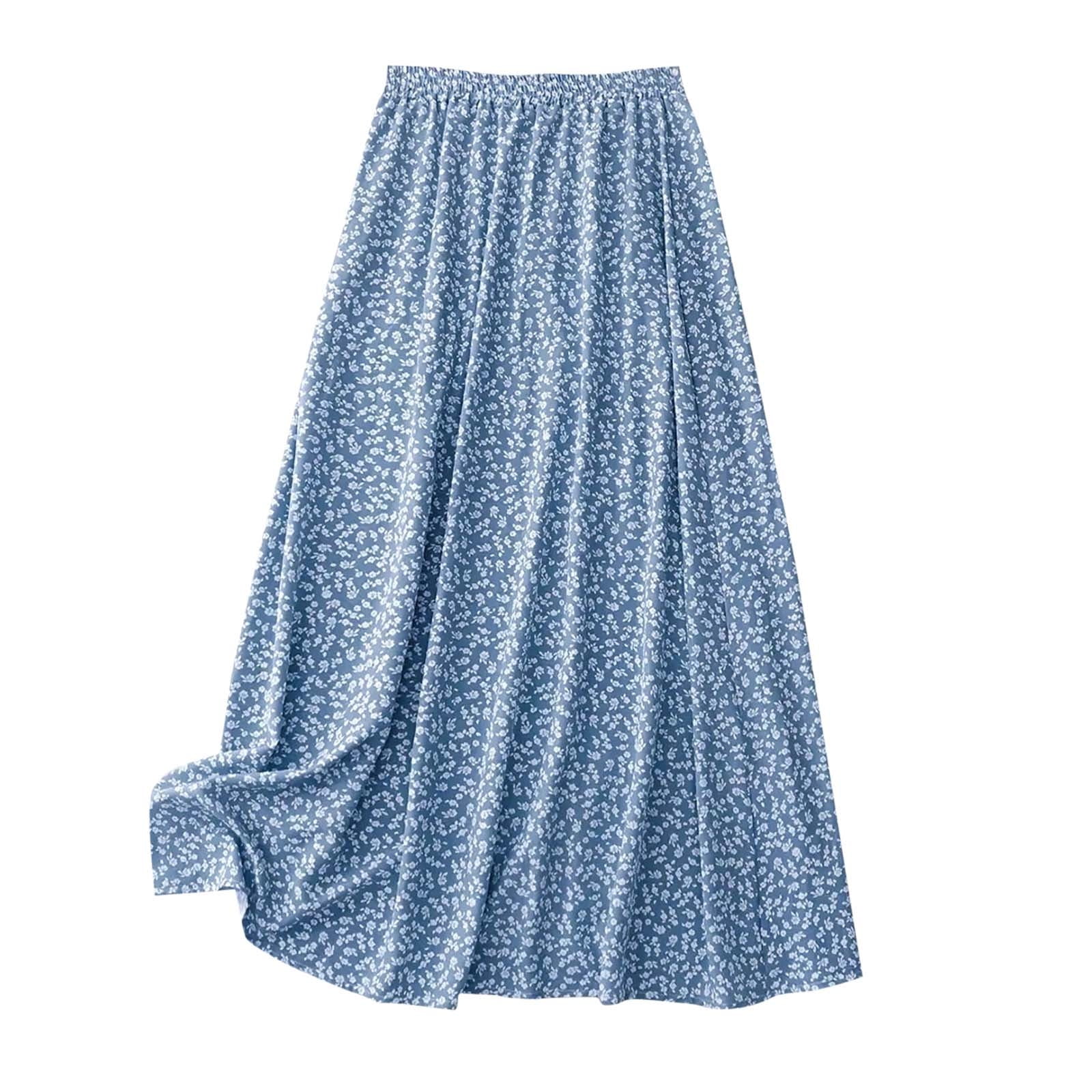 Ahabrexf Midi Skirt for Women Small Floral Print Loose Casual Front ...